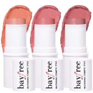 bayfree cream blush stick trio, blush stick for cheeks, lip & eyes, creamy & blendable color, lightweight, pefect on the go, blends effortlessly, face blush makeup