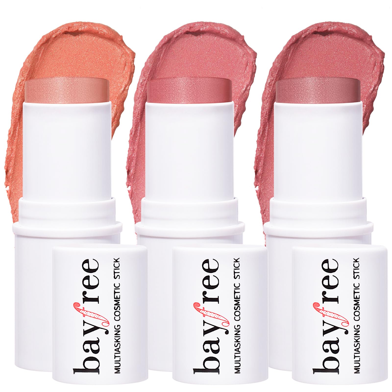 bayfree Cream Blush Stick Trio, Blush Stick for Cheeks, Lip & Eyes, Creamy & Blendable Color, Lightweight, Pefect On The Go, Blends Effortlessly, Face Blush Makeup