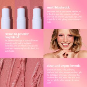 bayfree Cream Blush Stick Trio, Blush Stick for Cheeks, Lip & Eyes, Creamy & Blendable Color, Lightweight, Pefect On The Go, Blends Effortlessly, Face Blush Makeup