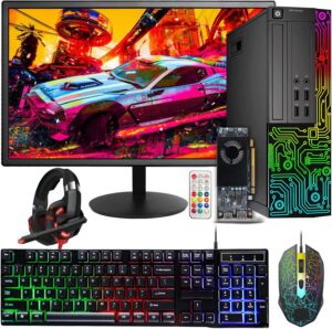 dell gaming optiplex desktop rgb computer pc, intel core i5, amd rx 550 4gb gddr5, 16gb ram, 512gb ssd, 24 inch hdmi monitor, rgb keyboard mouse and headset, wifi, windows 10 pro (renewed)