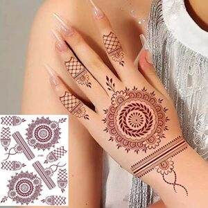 PPVWEY 10 Sheets Henna Tattoos Temporary Henna Stickers 10Pcs Brown Tattoo Stickers Women Body Art Stickers for Wedding Party(10pcs Brown)