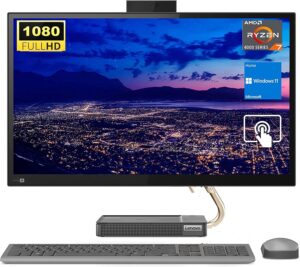 lenovo ideacentre 5 aio, 23.8" fhd touchscreen all-in-one desktop, amd ryzen 7 5700u processor, 16gb ram, 256gb ssd+1tb hdd, wifi6, bluetooth, webcam, wireless keyboard & mouse, windows 11 home, grey