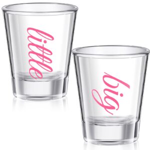 lounsweer 2 pcs sorority big little shot glasses with thick base big little sorority gifts 2 oz tequila shot glasses mini glass cups clear shot glass for big sister little sister glassware(pink)