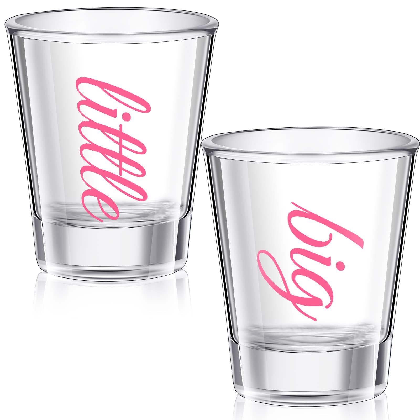 Lounsweer 2 Pcs Sorority Big Little Shot Glasses with Thick Base Big Little Sorority Gifts 2 oz Tequila Shot Glasses Mini Glass Cups Clear Shot Glass for Big Sister Little Sister Glassware(Pink)