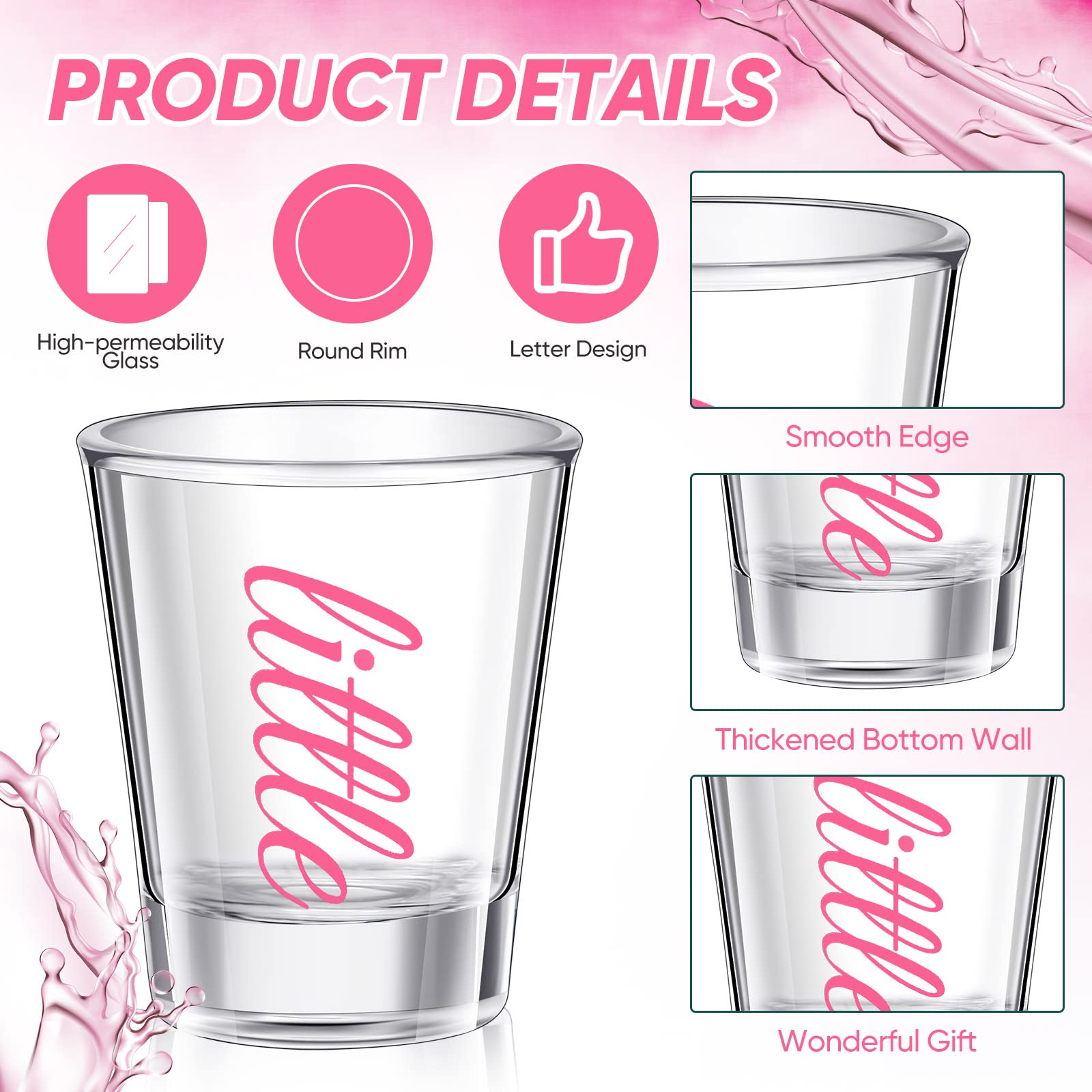 Lounsweer 2 Pcs Sorority Big Little Shot Glasses with Thick Base Big Little Sorority Gifts 2 oz Tequila Shot Glasses Mini Glass Cups Clear Shot Glass for Big Sister Little Sister Glassware(Pink)