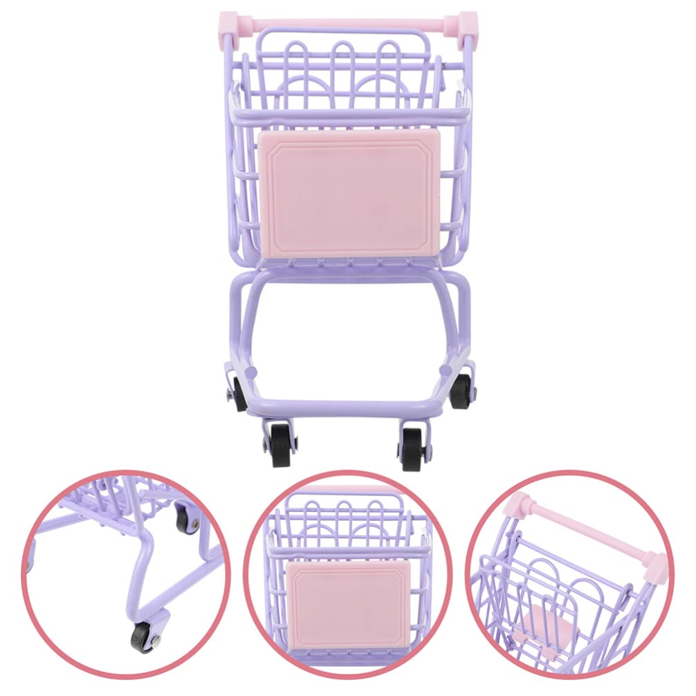 Toddmomy 1pcs Mini Supermarket Handcart,Mini Metal Shopping Cart Supermarket Handcart Shopping Utility Cart Storage Toy Holder,Purple