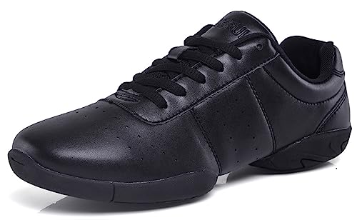 WUIWUIYU Boys Girls Women's Lace Up Aerobics Gymnastics School Cheerleading Dance Sport Shoes Training Sneakers Black Size 13.5