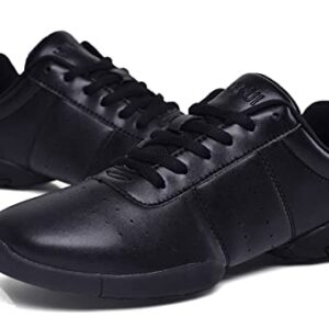 WUIWUIYU Boys Girls Women's Lace Up Aerobics Gymnastics School Cheerleading Dance Sport Shoes Training Sneakers Black Size 13.5