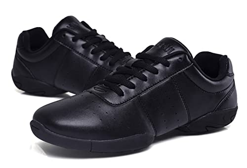 WUIWUIYU Boys Girls Women's Lace Up Aerobics Gymnastics School Cheerleading Dance Sport Shoes Training Sneakers Black Size 13.5