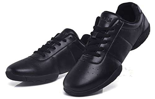 WUIWUIYU Boys Girls Women's Lace Up Aerobics Gymnastics School Cheerleading Dance Sport Shoes Training Sneakers Black Size 13.5