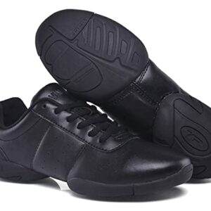 WUIWUIYU Boys Girls Women's Lace Up Aerobics Gymnastics School Cheerleading Dance Sport Shoes Training Sneakers Black Size 13.5