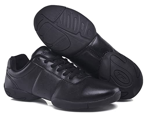 WUIWUIYU Boys Girls Women's Lace Up Aerobics Gymnastics School Cheerleading Dance Sport Shoes Training Sneakers Black Size 13.5