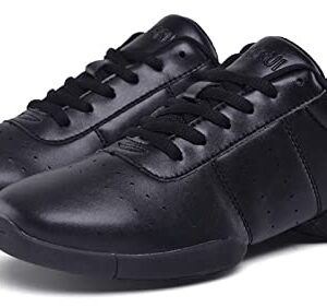 WUIWUIYU Boys Girls Women's Lace Up Aerobics Gymnastics School Cheerleading Dance Sport Shoes Training Sneakers Black Size 13.5