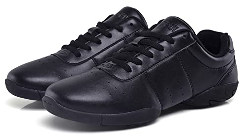 WUIWUIYU Boys Girls Women's Lace Up Aerobics Gymnastics School Cheerleading Dance Sport Shoes Training Sneakers Black Size 13.5