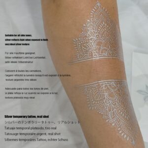 Roarhowl Metallic sparkle temporary tattoos, gold, silver, suitable for all skin tones (silvery 4)