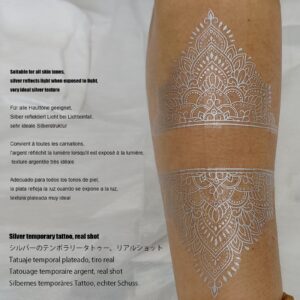 Roarhowl Metallic sparkle temporary tattoos, gold, silver, suitable for all skin tones (silvery 4)