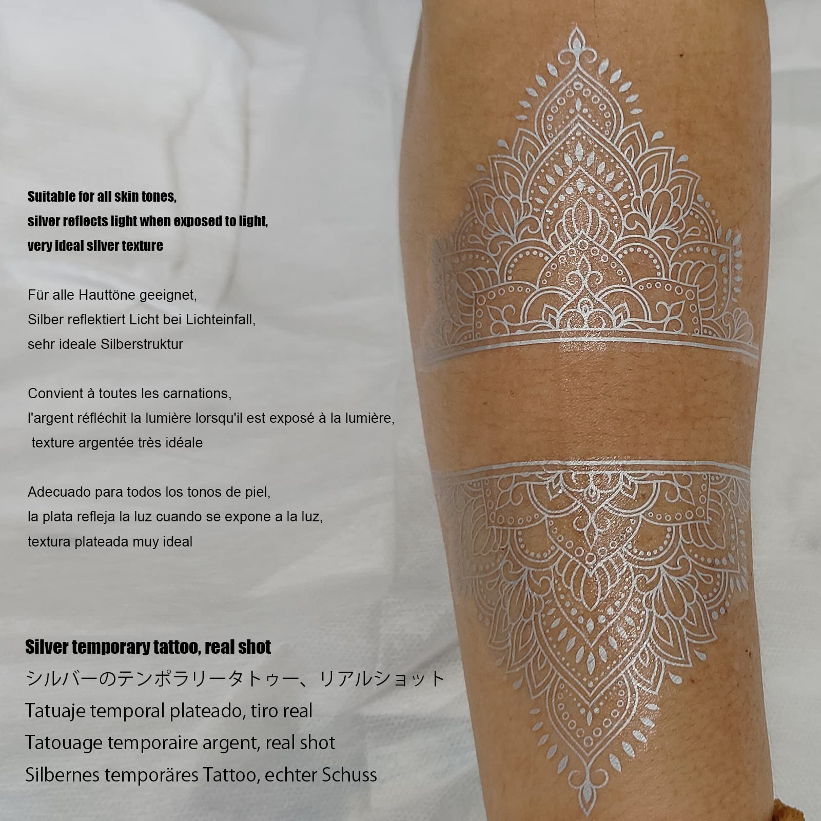 Roarhowl Metallic sparkle temporary tattoos, gold, silver, suitable for all skin tones (silvery 4)