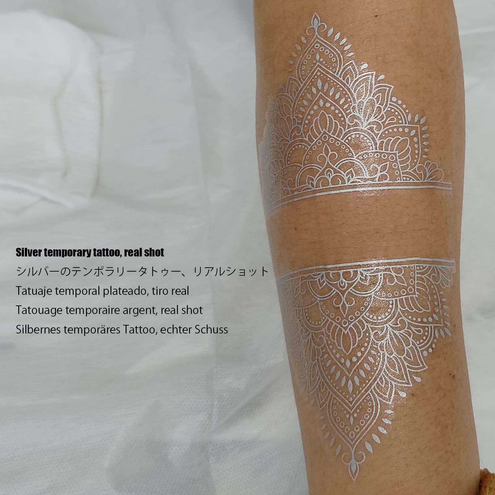 Roarhowl Metallic sparkle temporary tattoos, gold, silver, suitable for all skin tones (silvery 4)