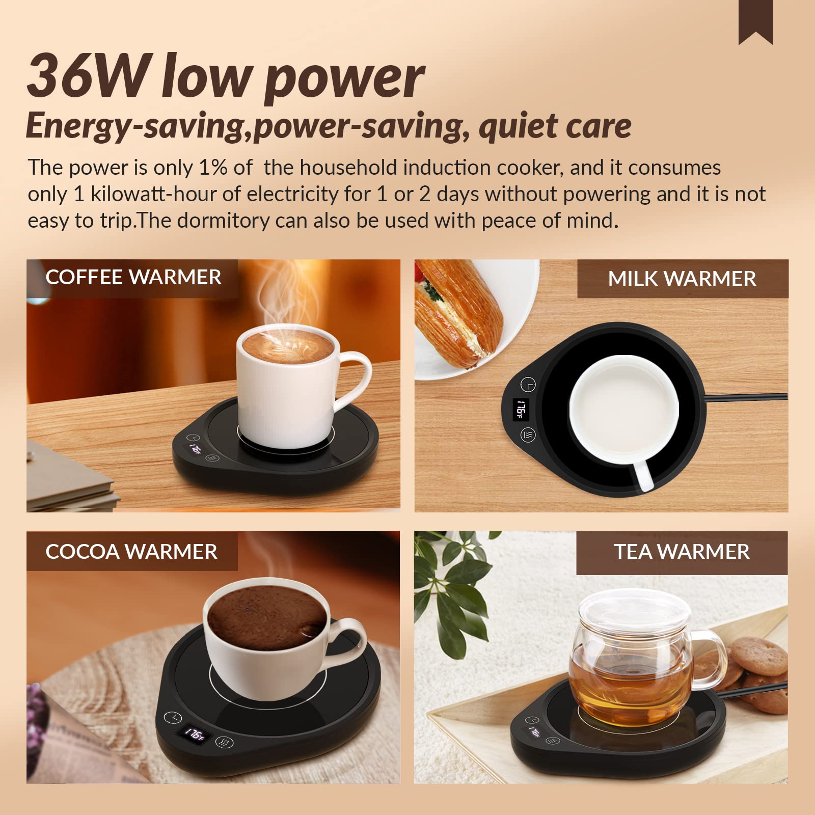 Mug Warmer, Upgrade Coffee Warmer & Cup Warmer for Desk with 3 Temperature Settings, More Hot Coffee Mug Warmer with Timer, 4H Auto Shut Off for Keep Best Flavor for Cocoa, Tea, Water, Milk, Black