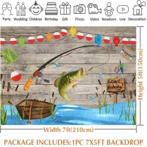 Avezano Rustic Wood Gone Fishing Backdrop for Birthday Party O Fish Ally Kids Baby Shower Photography Background Retirement Fisherman Party Decor Banner Supplies Photo Studio Props 7x5ft