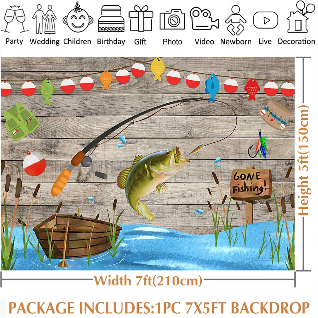 Avezano Rustic Wood Gone Fishing Backdrop for Birthday Party O Fish Ally Kids Baby Shower Photography Background Retirement Fisherman Party Decor Banner Supplies Photo Studio Props 7x5ft