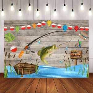 Avezano Rustic Wood Gone Fishing Backdrop for Birthday Party O Fish Ally Kids Baby Shower Photography Background Retirement Fisherman Party Decor Banner Supplies Photo Studio Props 7x5ft