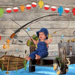 Avezano Rustic Wood Gone Fishing Backdrop for Birthday Party O Fish Ally Kids Baby Shower Photography Background Retirement Fisherman Party Decor Banner Supplies Photo Studio Props 7x5ft