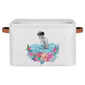 cfpolar collapsible storage bin floral ballerina girl storage basket rectangular fabric storage basket with handle home storage organizer for bedroom decor toys books nursery clothes gift basket