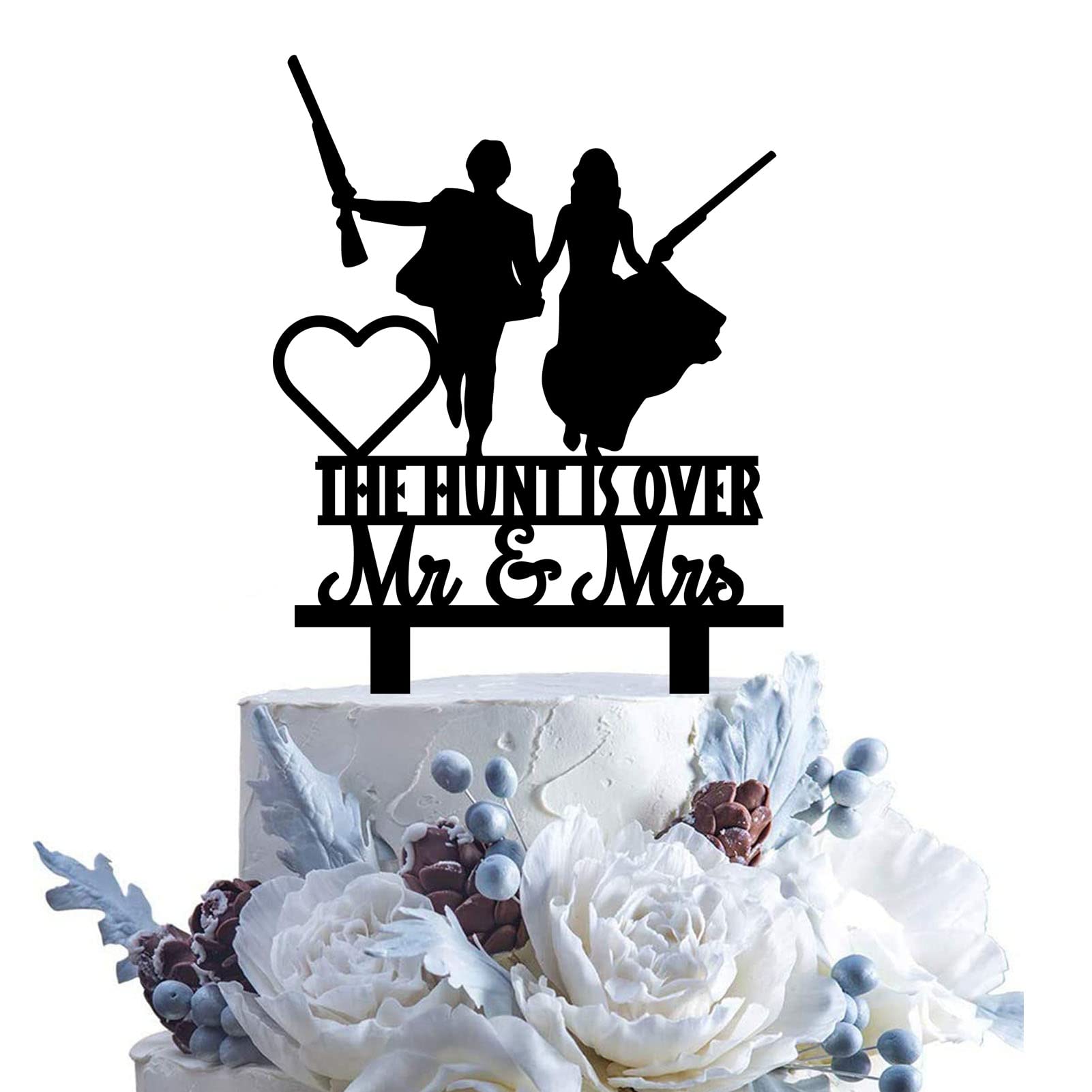 The Hunt is Over Wedding Cake Topper - Groom and Bride With Rifle Funny Wedding Cake Topper, Mr and Mrs Wedding Cake Topper