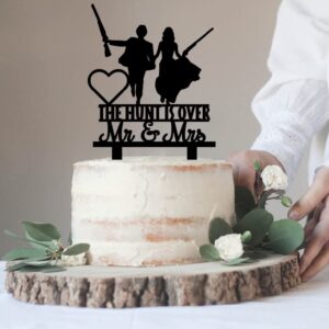 The Hunt is Over Wedding Cake Topper - Groom and Bride With Rifle Funny Wedding Cake Topper, Mr and Mrs Wedding Cake Topper