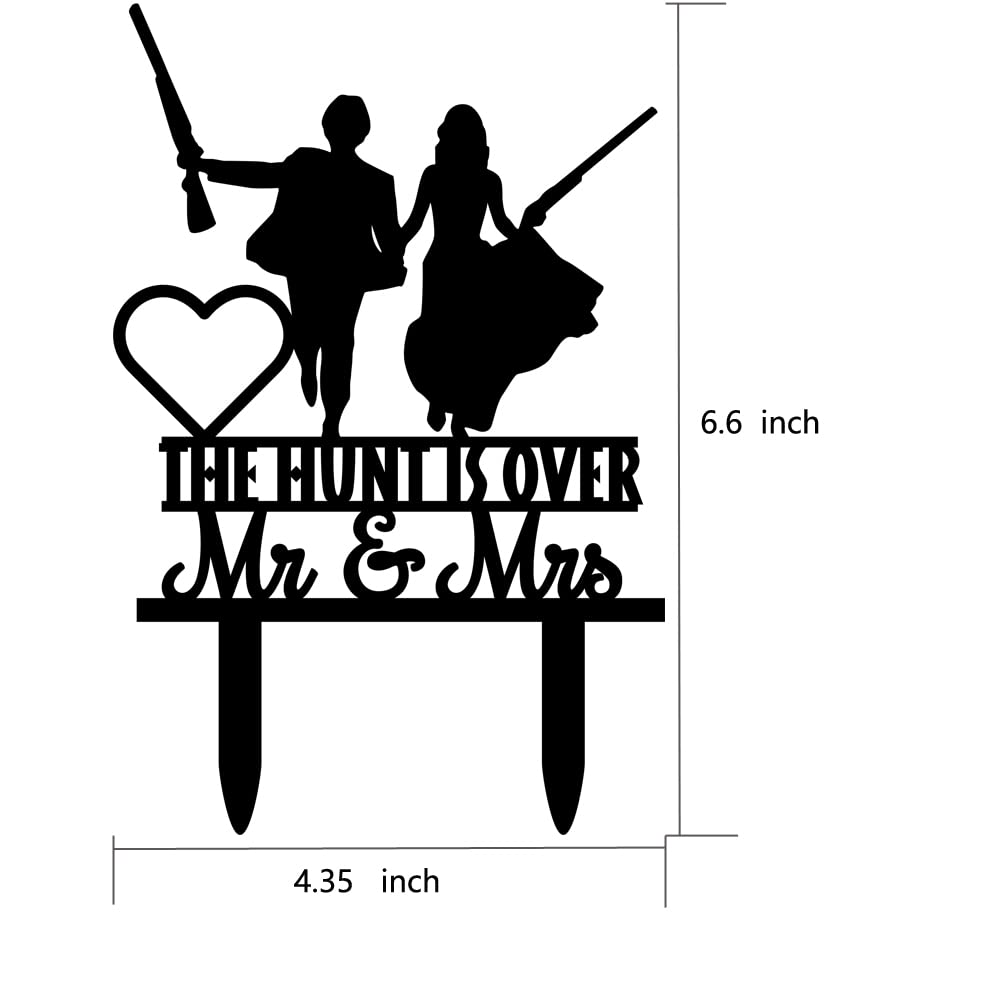 The Hunt is Over Wedding Cake Topper - Groom and Bride With Rifle Funny Wedding Cake Topper, Mr and Mrs Wedding Cake Topper