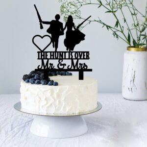 The Hunt is Over Wedding Cake Topper - Groom and Bride With Rifle Funny Wedding Cake Topper, Mr and Mrs Wedding Cake Topper