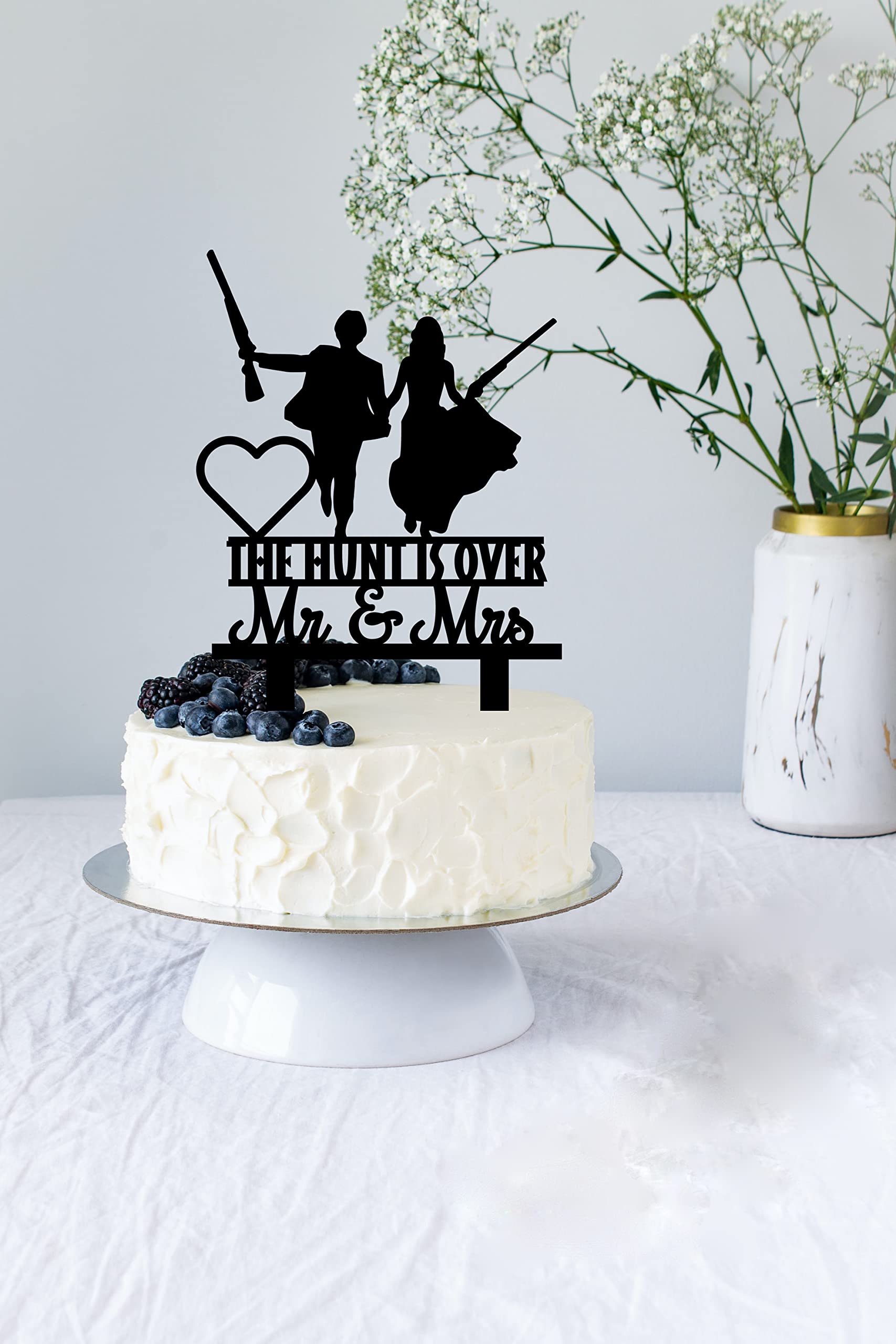 The Hunt is Over Wedding Cake Topper - Groom and Bride With Rifle Funny Wedding Cake Topper, Mr and Mrs Wedding Cake Topper