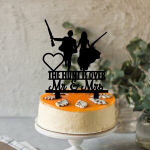 The Hunt is Over Wedding Cake Topper - Groom and Bride With Rifle Funny Wedding Cake Topper, Mr and Mrs Wedding Cake Topper