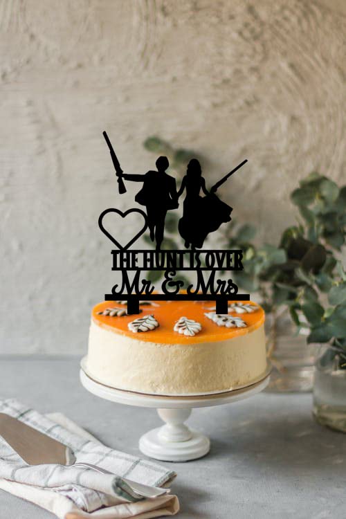 The Hunt is Over Wedding Cake Topper - Groom and Bride With Rifle Funny Wedding Cake Topper, Mr and Mrs Wedding Cake Topper