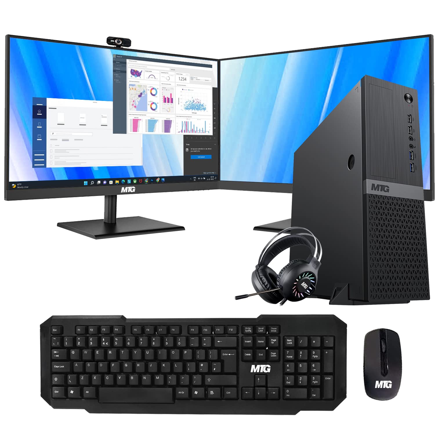 Computer Desktop PC MTG Aurora - Intel Core i7 4th Gen, 8GB Ram DDR4, 256GB Nvme, MTG Dual 22 Inch Monitor, MTG Wireless Keyboard Mouse, RGB Headphone, Webcam, Win 10 Home