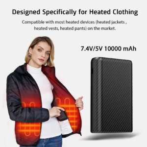 Whsahans [2023 New 5V2A Heated Vest Battery Pack 10000mah Rechargeable Power Bank Battery Pack for Heated Vests Heated Jackets Heated Hoodies Heated Pants Heated Clothing Heating Coat for Men Women