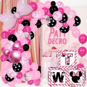 2nd Birthday Party Favors Balloon Boxes Supplies for Baby, Girls 3Pcs Pink Mouse Theme Two Year Old Balloon Boxes, TWO' Letters Balloon Arch Kit for Party Decorations