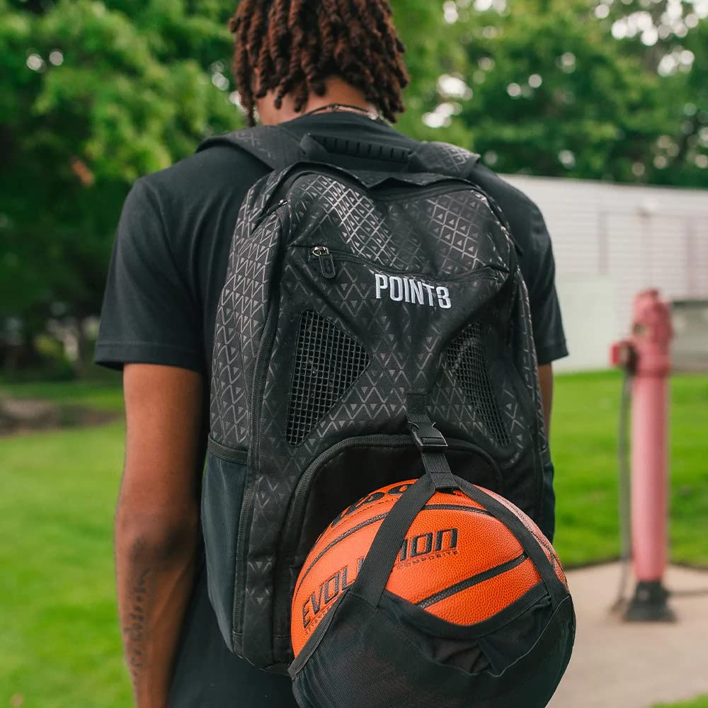 POINT3 New Road Trip Tech Backpack - Basketball Backpack with Waterproof Laptop Sleeve - Every Compartment You Need for Ball, Gear, Shoes, Books & Laptops - Grey