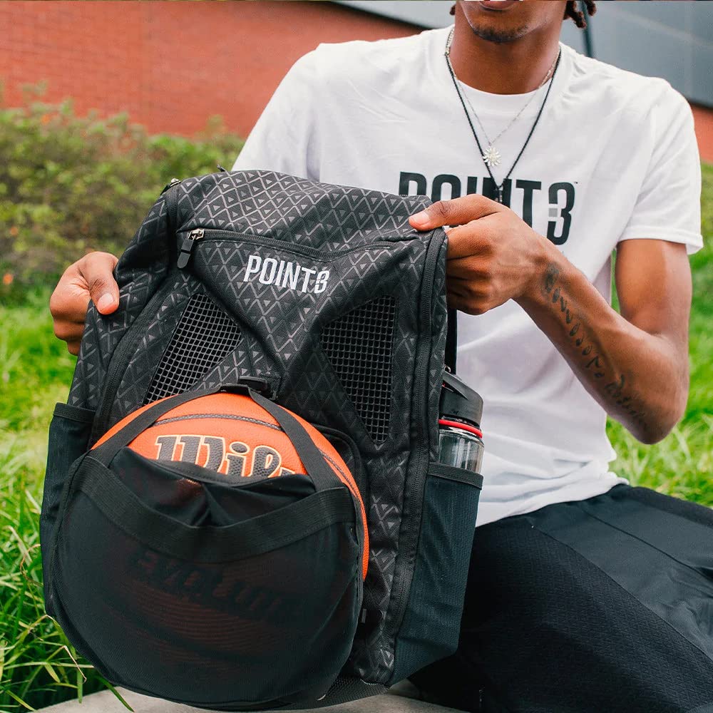 POINT3 New Road Trip Tech Backpack - Basketball Backpack with Waterproof Laptop Sleeve - Every Compartment You Need for Ball, Gear, Shoes, Books & Laptops - Grey