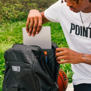 POINT3 New Road Trip Tech Backpack - Basketball Backpack with Waterproof Laptop Sleeve - Every Compartment You Need for Ball, Gear, Shoes, Books & Laptops - Grey