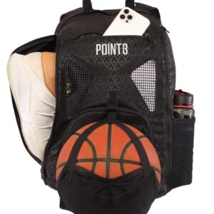 POINT3 New Road Trip Tech Backpack - Basketball Backpack with Waterproof Laptop Sleeve - Every Compartment You Need for Ball, Gear, Shoes, Books & Laptops - Grey