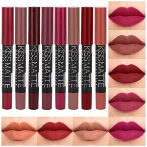 evpct 8pcs dark ruby red plum purple wine nude beige brown matte lipstick and lip crayon liner pencil pen set for women labial labiales mate magicos 24 horas originales pintalabios permanente 24 horas