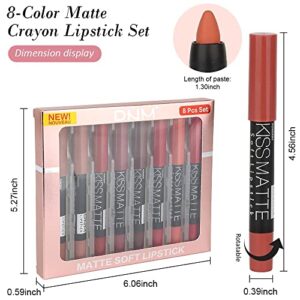 evpct 8Pcs Dark Ruby Red Plum Purple Wine Nude Beige Brown Matte Lipstick and Lip Crayon Liner Pencil Pen Set for Women labial labiales mate magicos 24 horas originales pintalabios permanente 24 horas