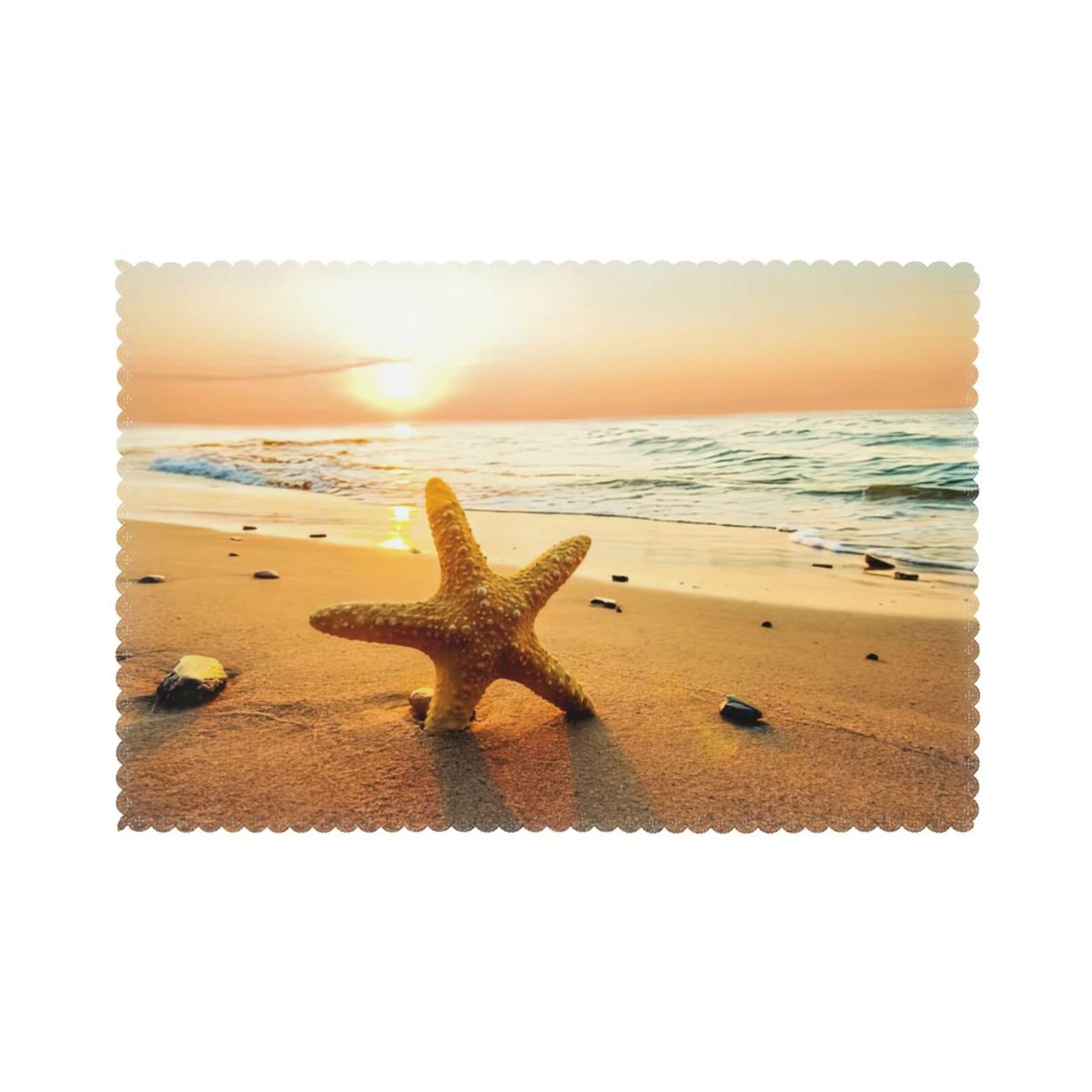 Beach Sunset Starfish Placemats Set of 6,Table Mats Heat-Resistant Washable Non-Slip Place Mats for Party Family Dining Kitchen Home Wedding Holiday Party Decorations 12 X 18 Inch