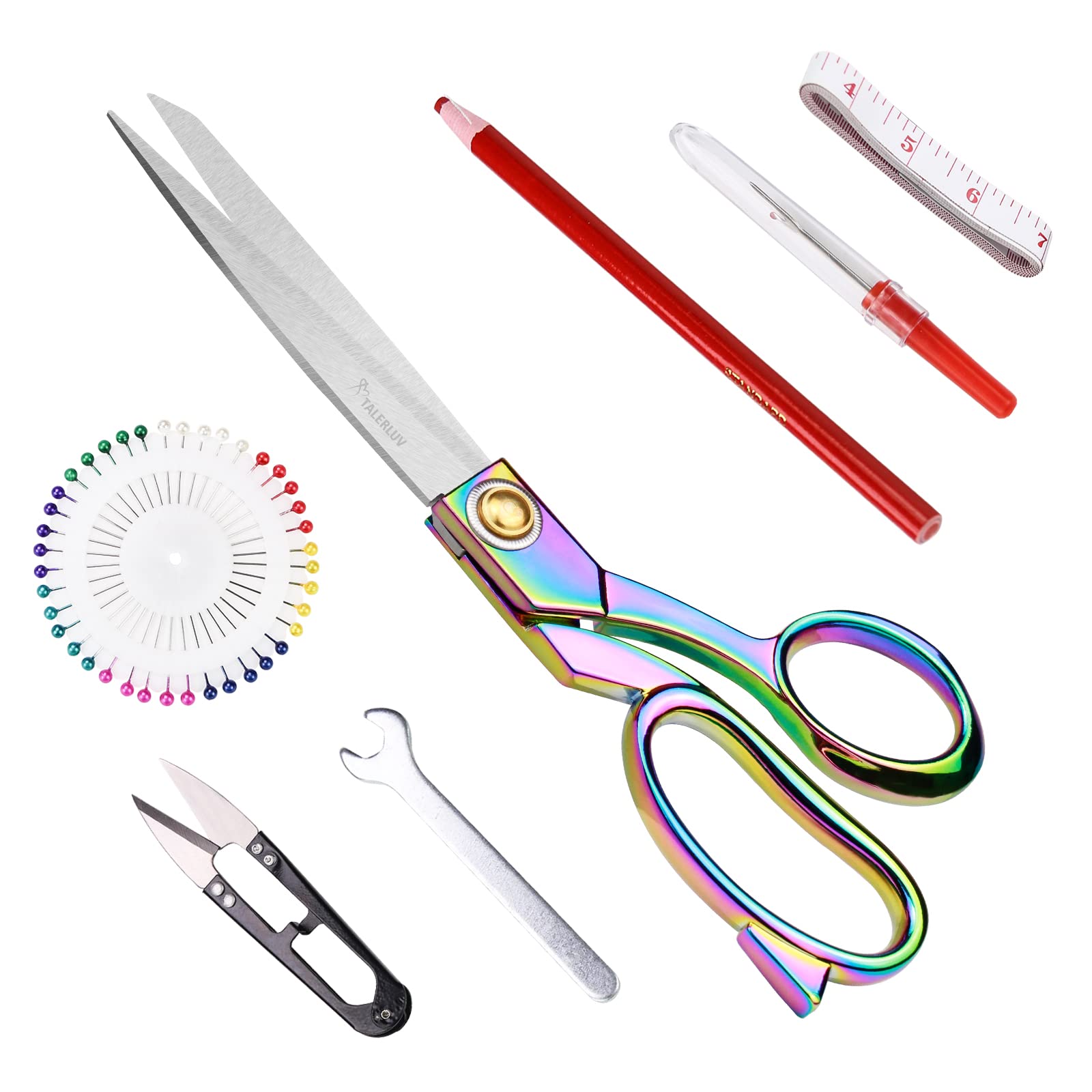 Talerluv Professional Sewing Fabric Scissors, Heavy Duty Sharp Tailor Haberdashery Shear with Fabric Pencil, Pins, Snips, Tape Measure, Seam Ripper for Cutting Leather Cloth Upholstery Dressmaking