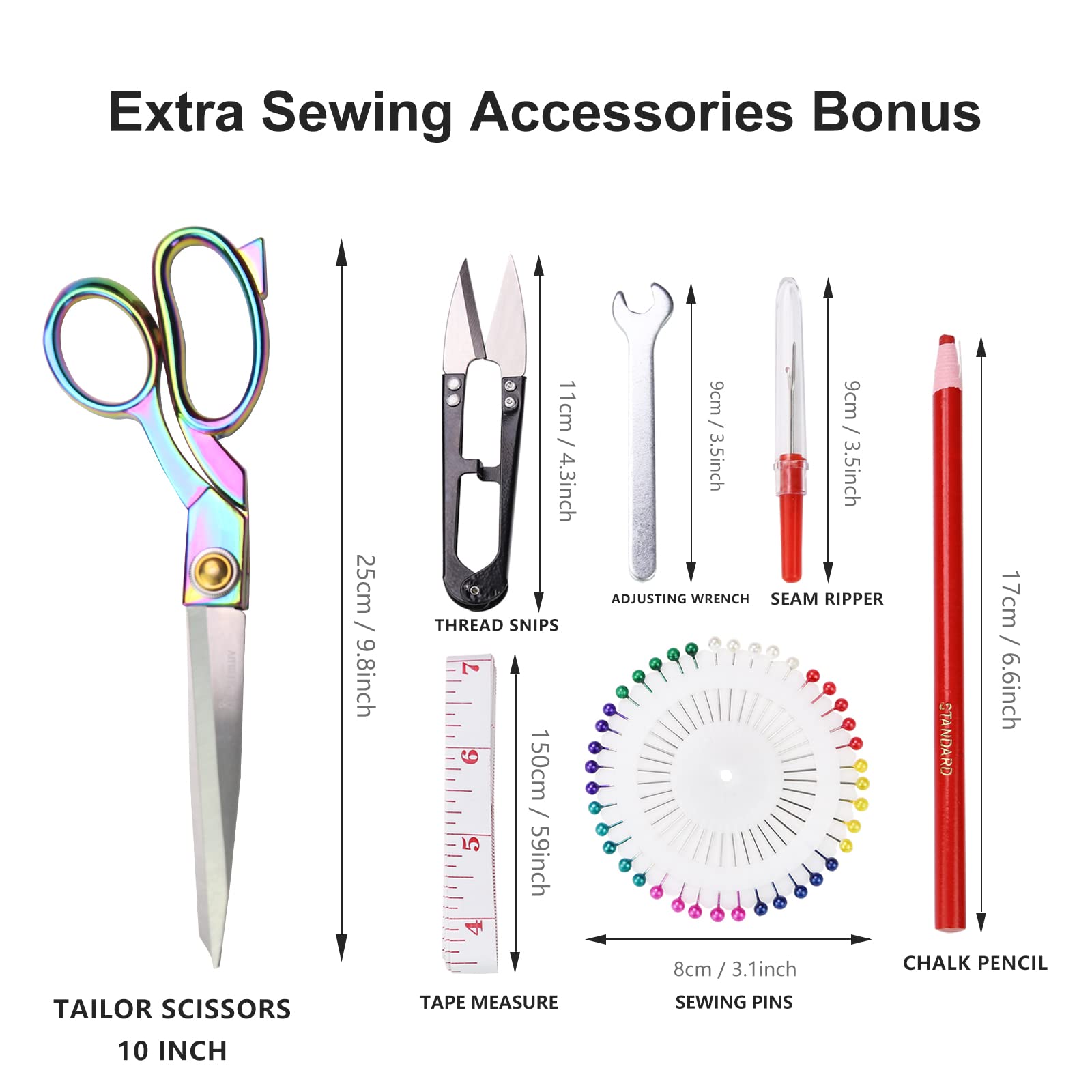 Talerluv Professional Sewing Fabric Scissors, Heavy Duty Sharp Tailor Haberdashery Shear with Fabric Pencil, Pins, Snips, Tape Measure, Seam Ripper for Cutting Leather Cloth Upholstery Dressmaking