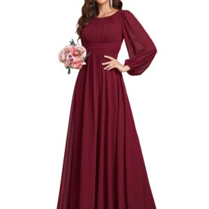 Ever-Pretty Women's Classic A-Line Chiffon Ruched Long Formal Dress with Sleeves Burgundy US10