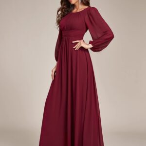 Ever-Pretty Women's Classic A-Line Chiffon Ruched Long Formal Dress with Sleeves Burgundy US10