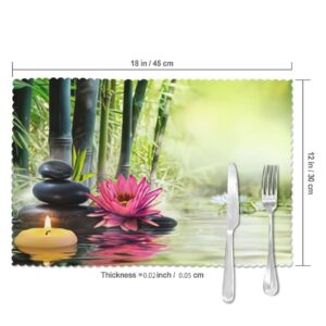 Zen Stone Lotus Bamboo Placemats Set of 6,Table Mats Heat-Resistant Washable Non-Slip Place Mats for Party Family Dining Kitchen Home Wedding Holiday Party Decorations 12 X 18 Inch